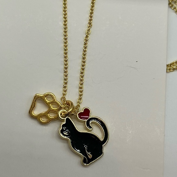 Hand Crafted | Jewelry | New Black Cat Gold Paw Print Cat Mom Necklace ...
